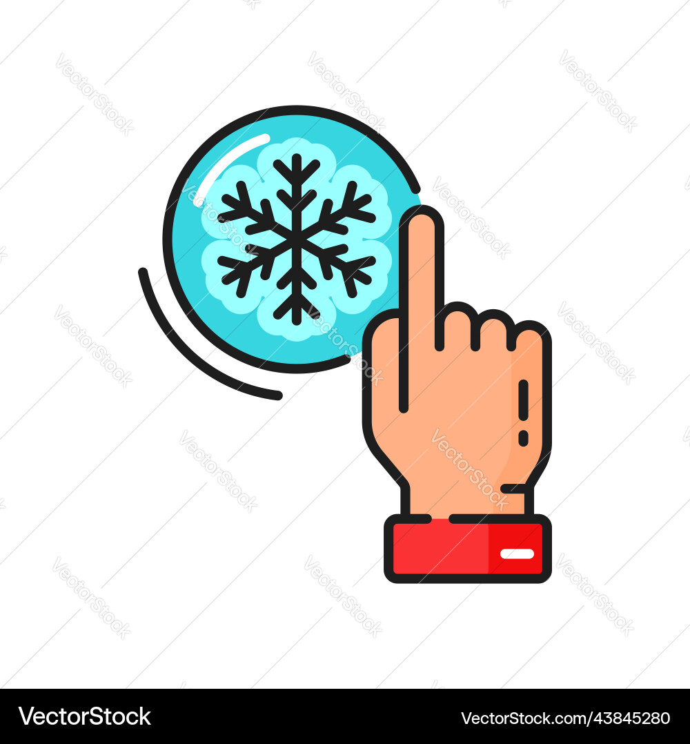 Snowflake hand pointing on snow color line icon Vector Image