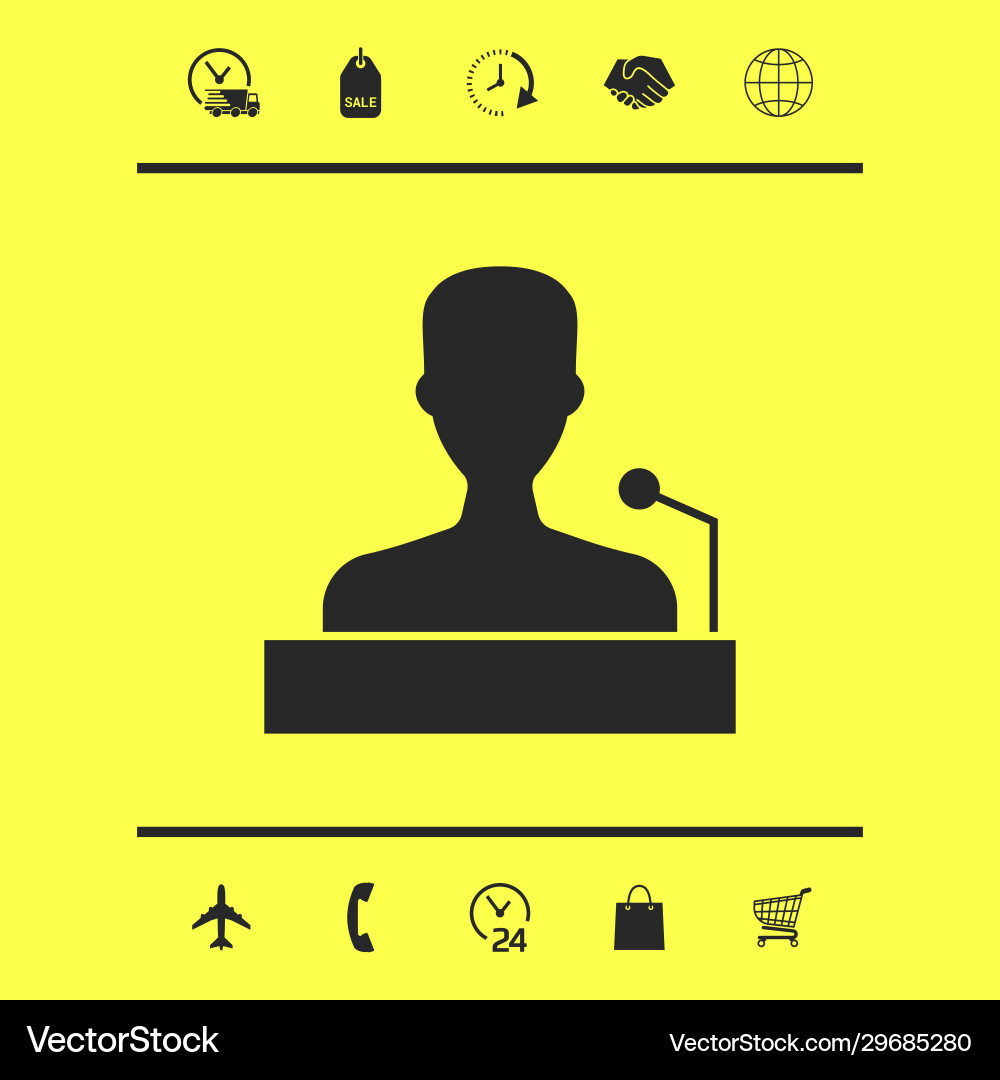Speaker orator speaking from tribune icon graphic Vector Image