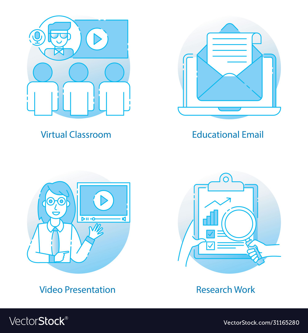 Virtual learning flat rounded icons pack Vector Image
