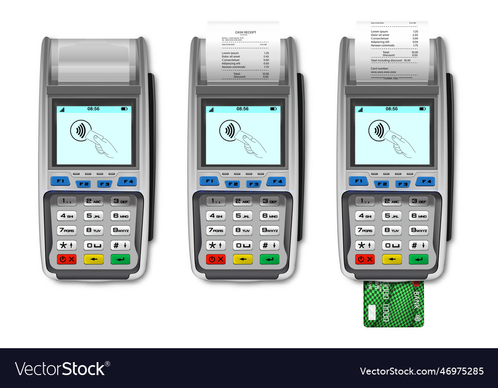 3d realistic payment machine set pos terminal Vector Image