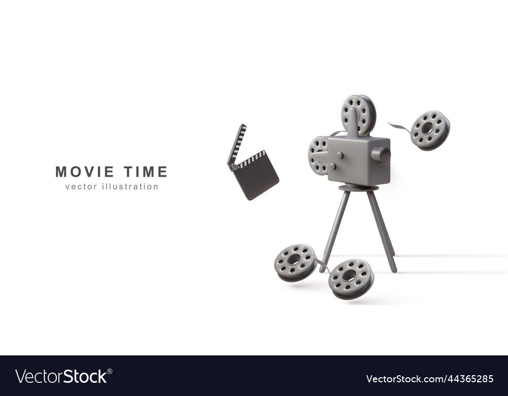3d realistic vintage camera cinema clapper Vector Image