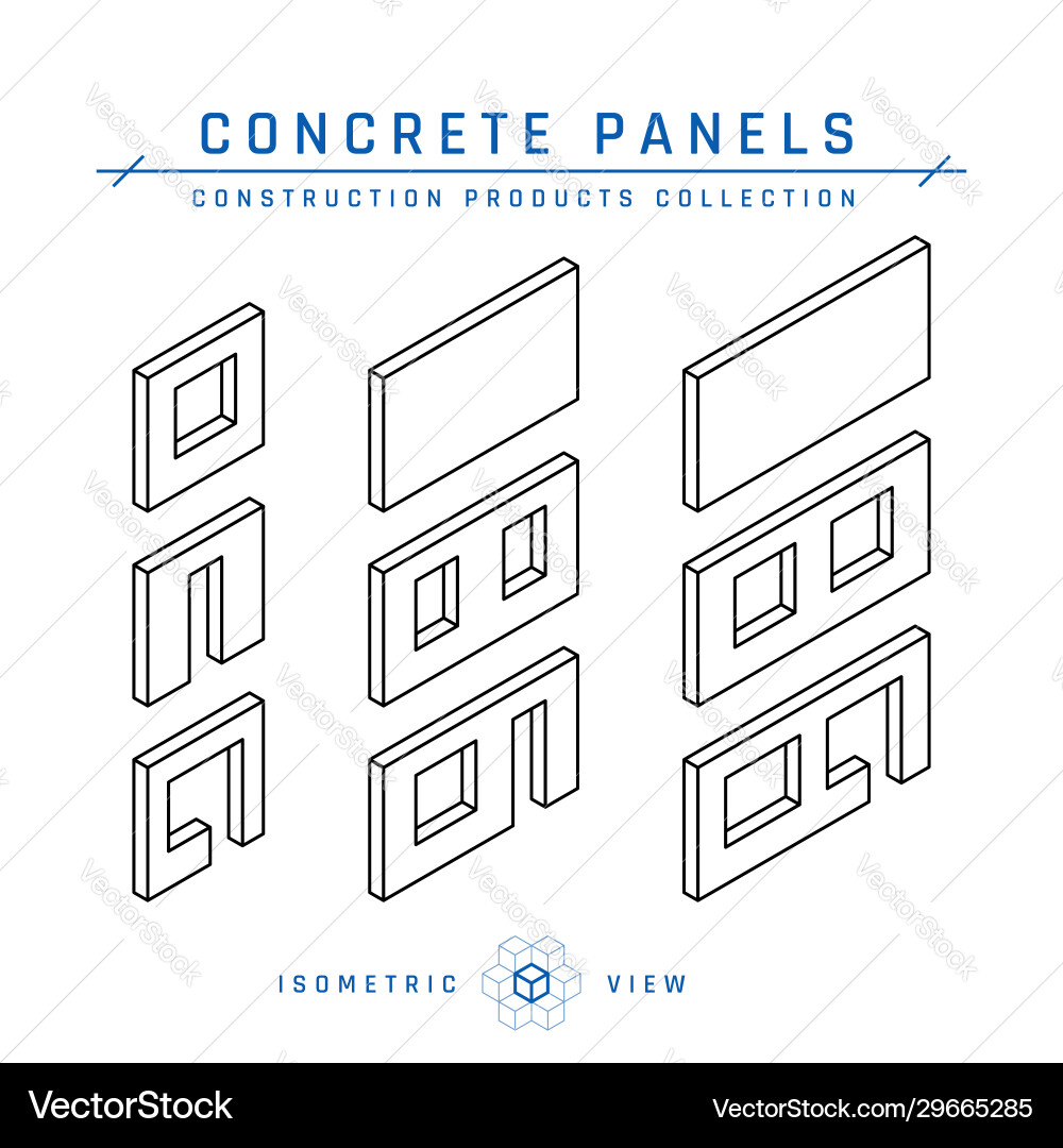 Concrete panels in isometric view icons Royalty Free Vector
