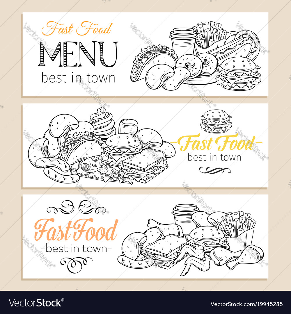 Hand drawn fast food Royalty Free Vector Image Hand drawn fast food Royalty Free Vector Image