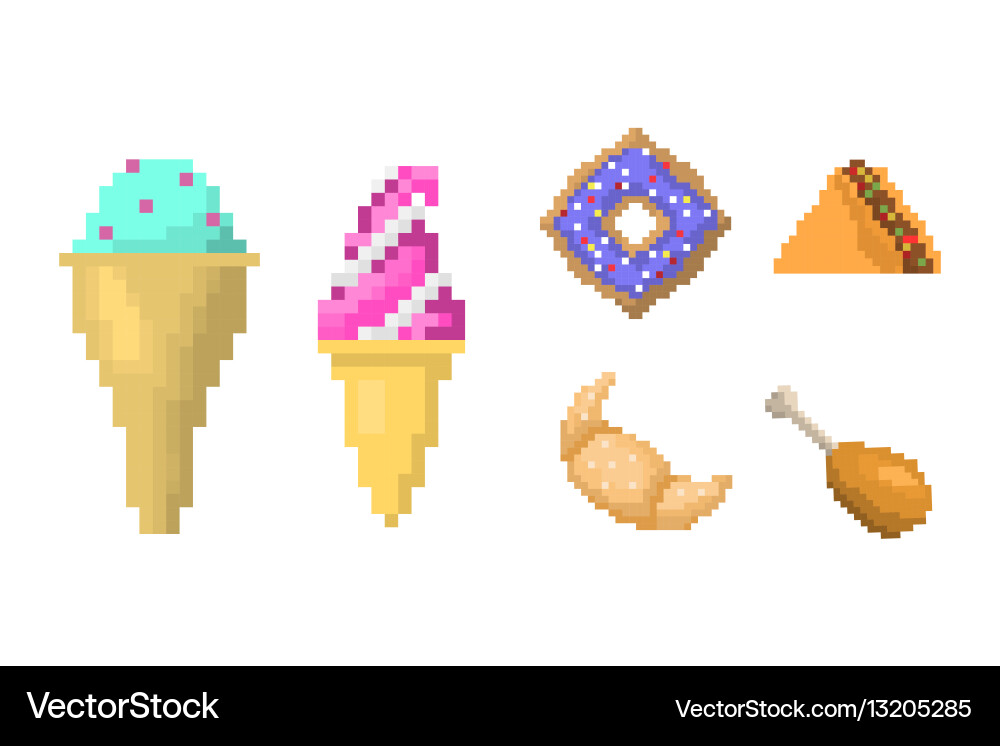 Pixel art fast food icons Royalty Free Vector Image