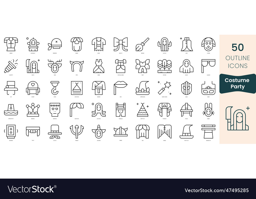 Set of costume party icons thin linear style Vector Image