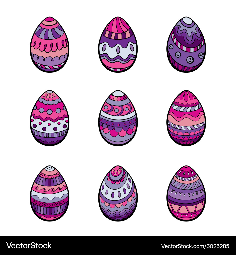 Set of nine colorful easter eggs Royalty Free Vector Image