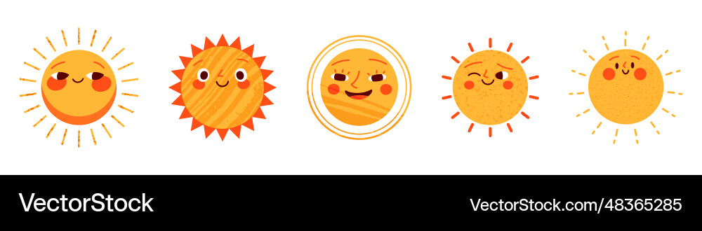 Sun character cute and smiling sunny summer Vector Image