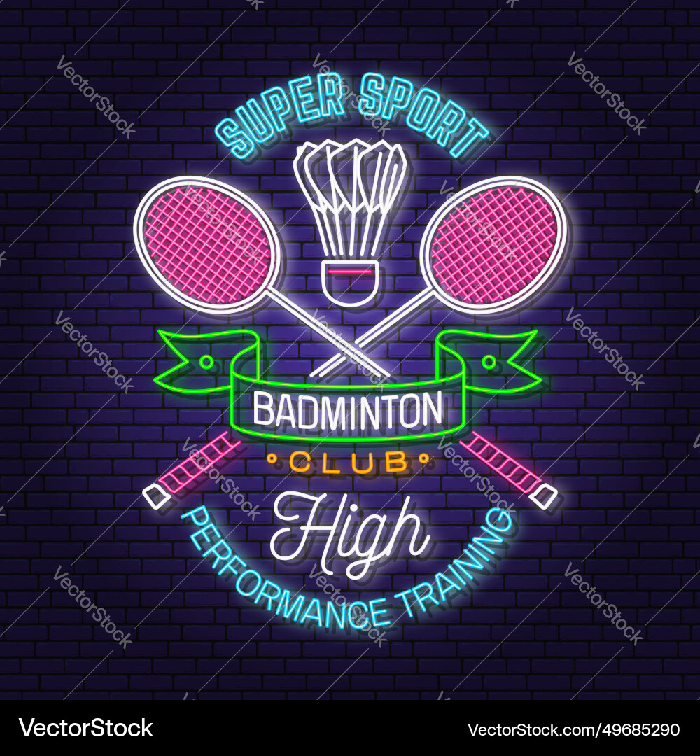 Badminton sport neon emblem Royalty Free Vector Image