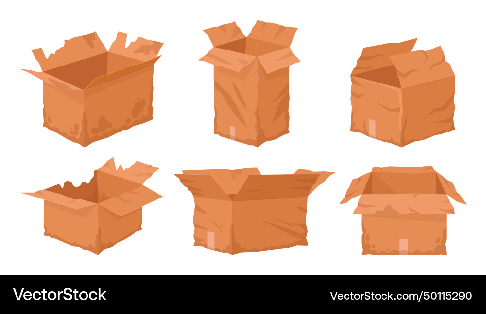 Broken carton boxes crumpled cardboard delivery Vector Image