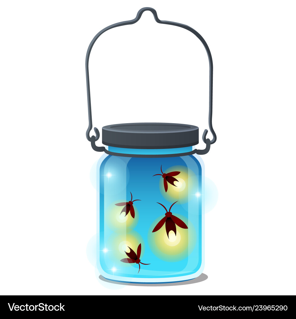 Glass transparent jar with glowing insects Vector Image