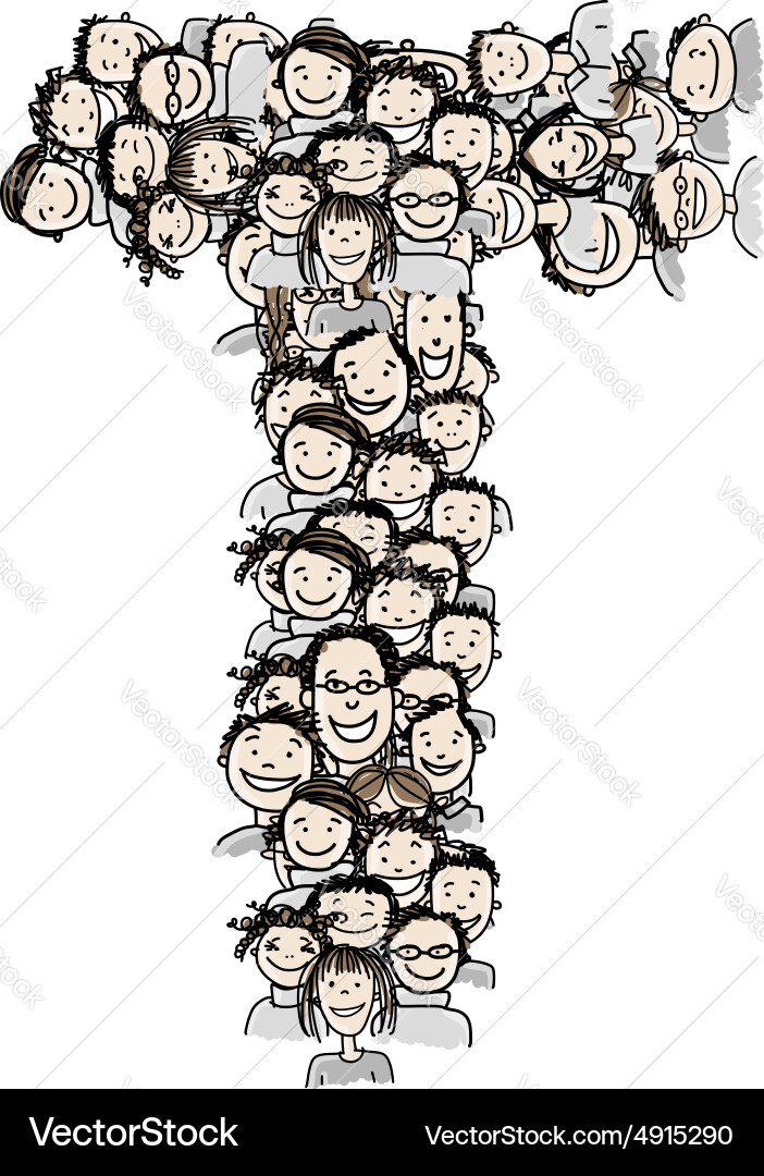Letter t people crowd alphabet design Royalty Free Vector
