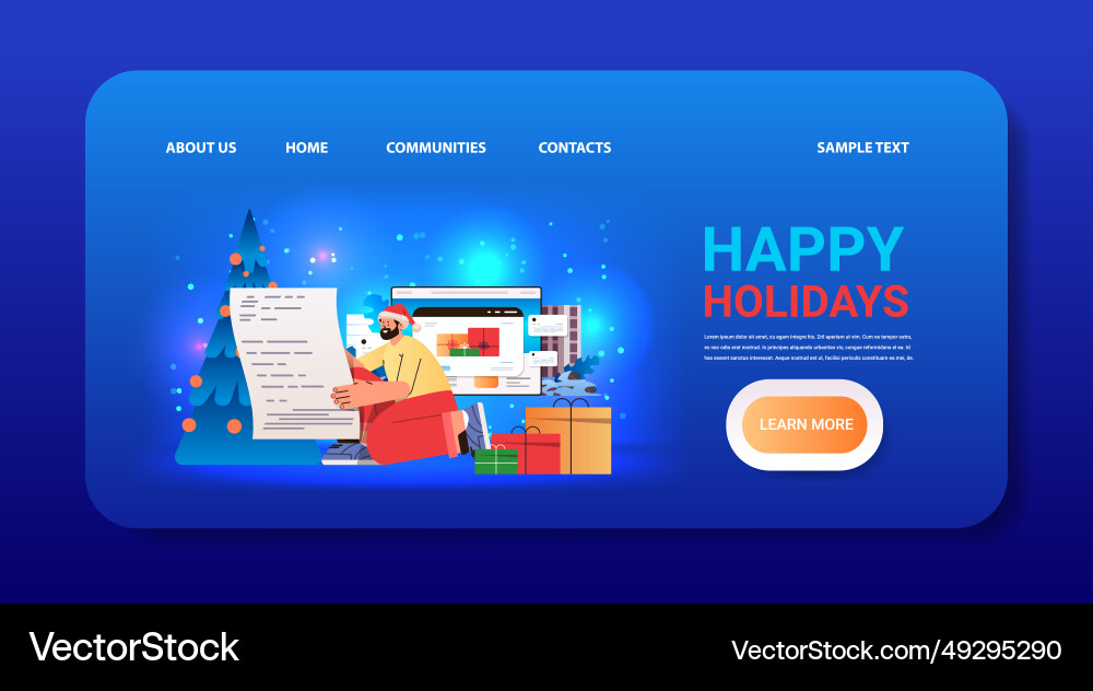 Man tourist in santa hat request special Vector Image