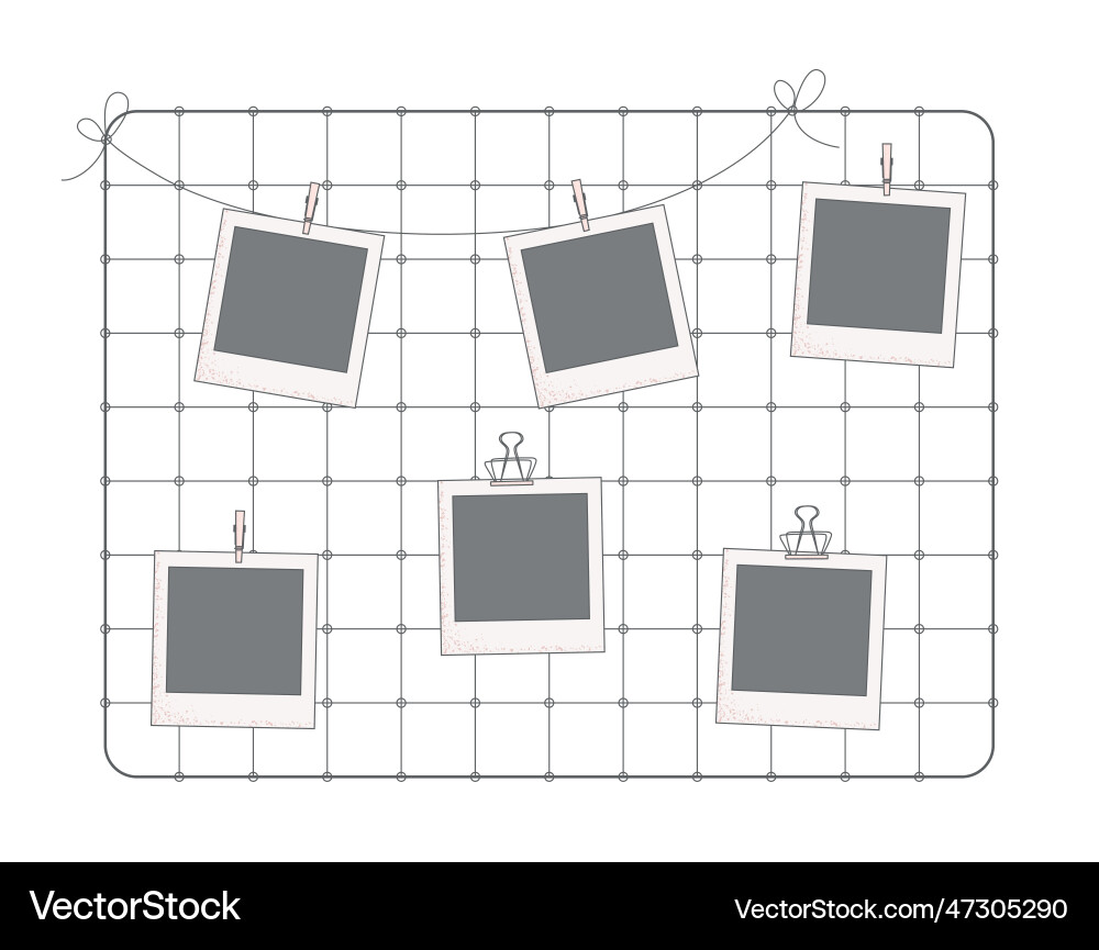 Metal wall grid photo template display board Vector Image
