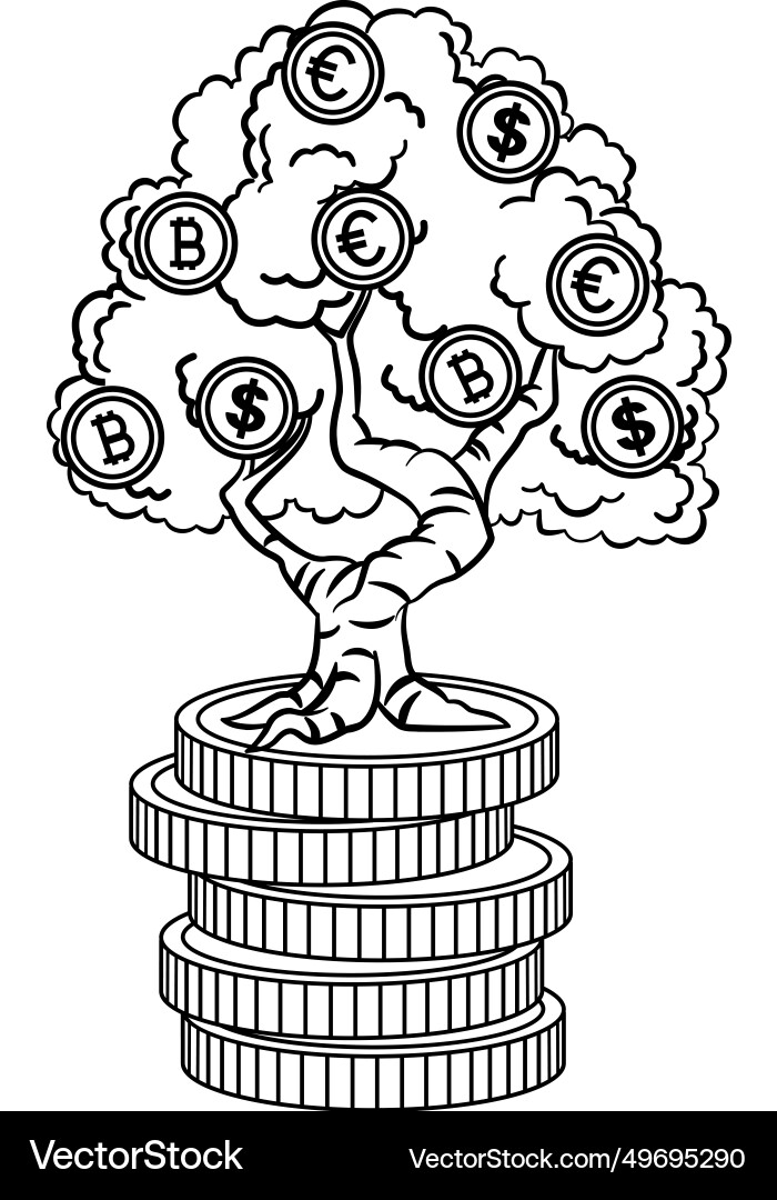 Money tree with coins for coloring page increase Vector Image