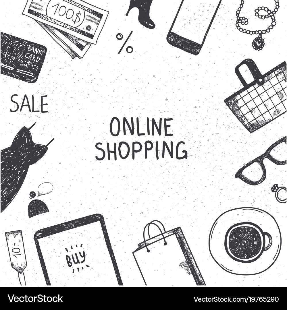 Set of hand drawn shopping online objects Vector Image