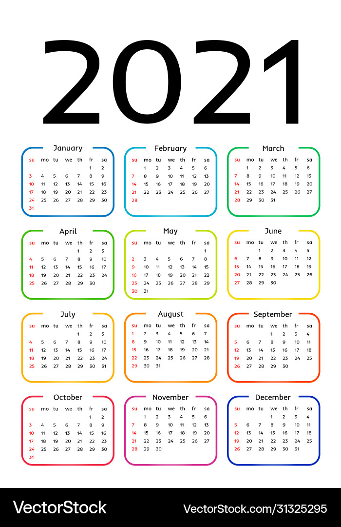 Calendar for 2021 isolated on a white background Vector Image