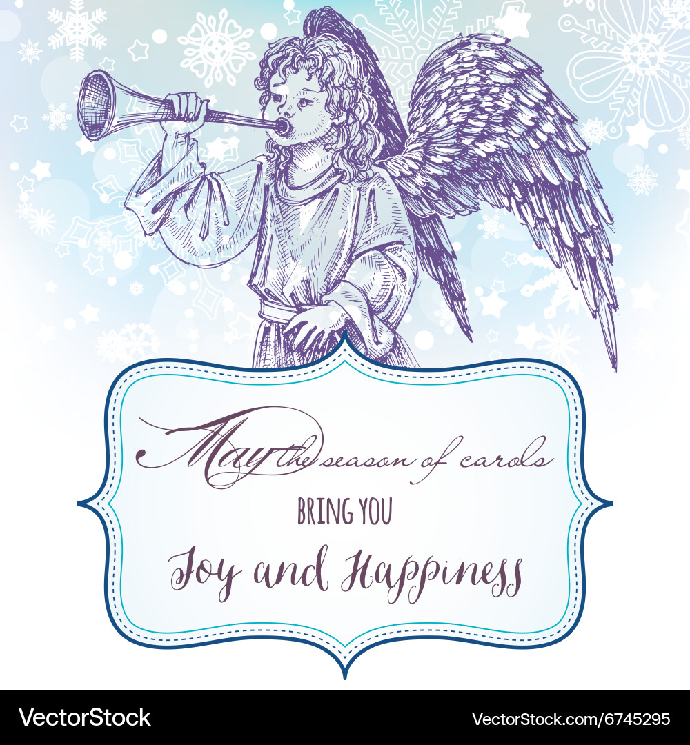 Christmas angel greeting card with frame for text Vector Image