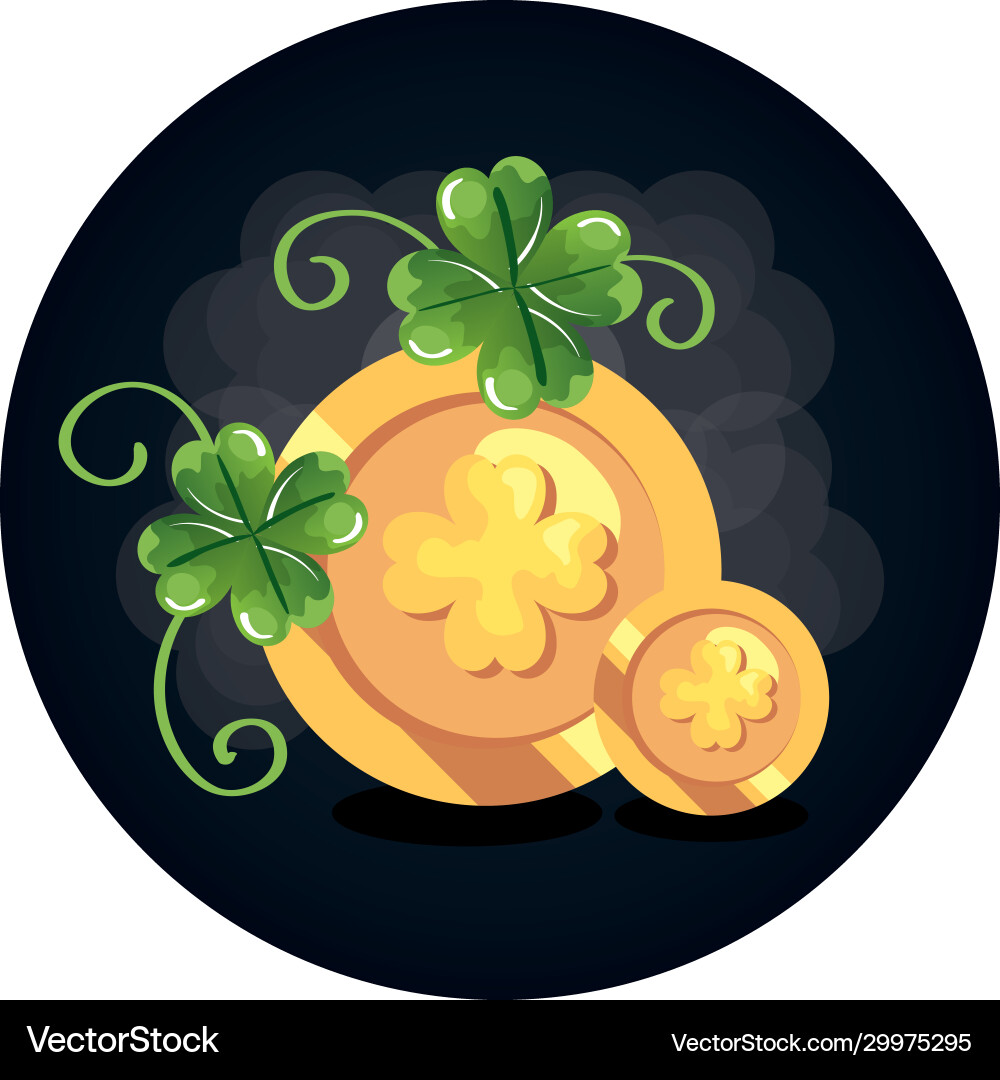 Coins with clovers in frame circular Royalty Free Vector