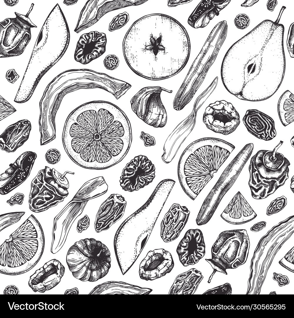 Dried fruits and berries seamless pattern hand Vector Image