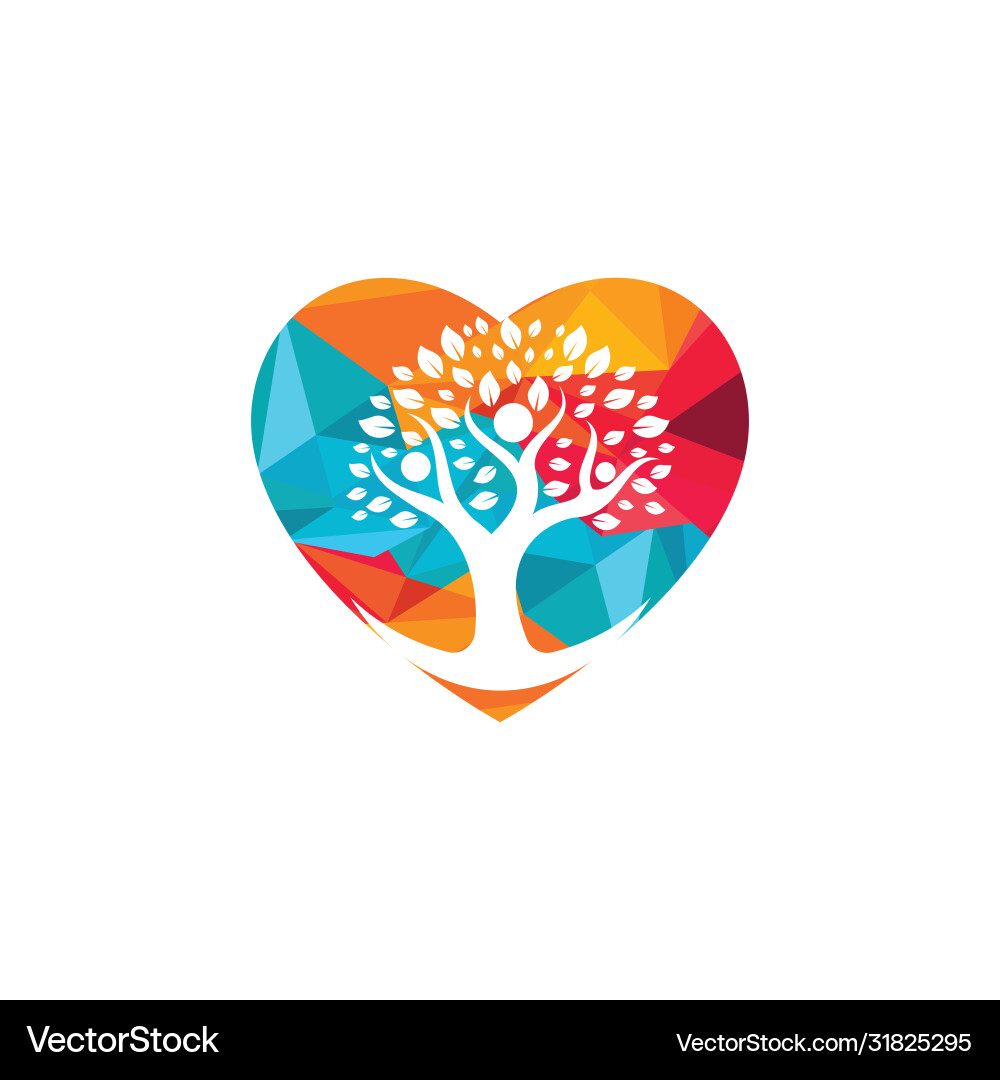 Family tree heart shape logo design Royalty Free Vector