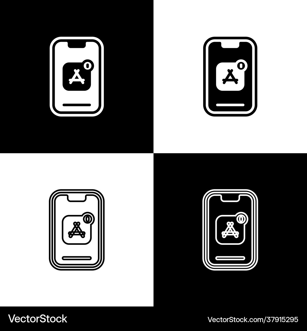 Set mobile apps icon isolated on black and white Vector Image