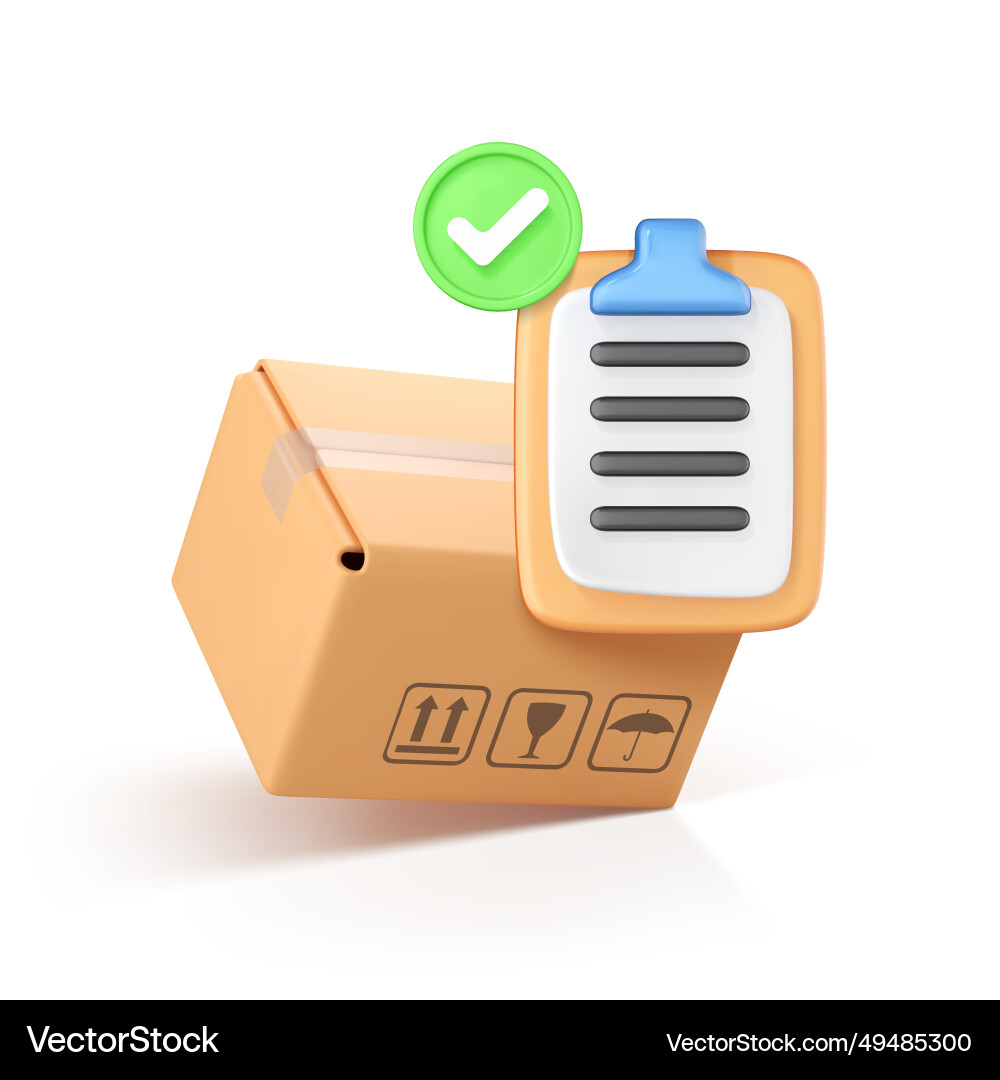 3d cardboard box and clipboard with tick Vector Image