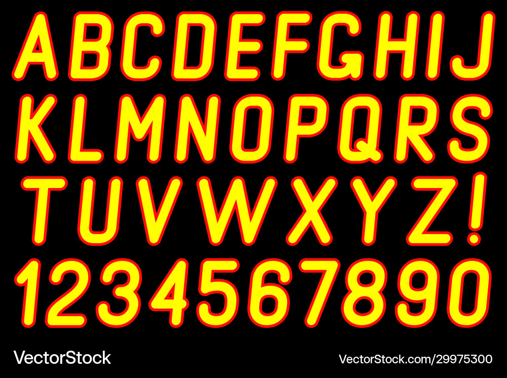 Alphabet and numbers on a dark background Vector Image