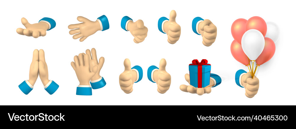 Cartoon character hand shows finger gestures 3d Vector Image