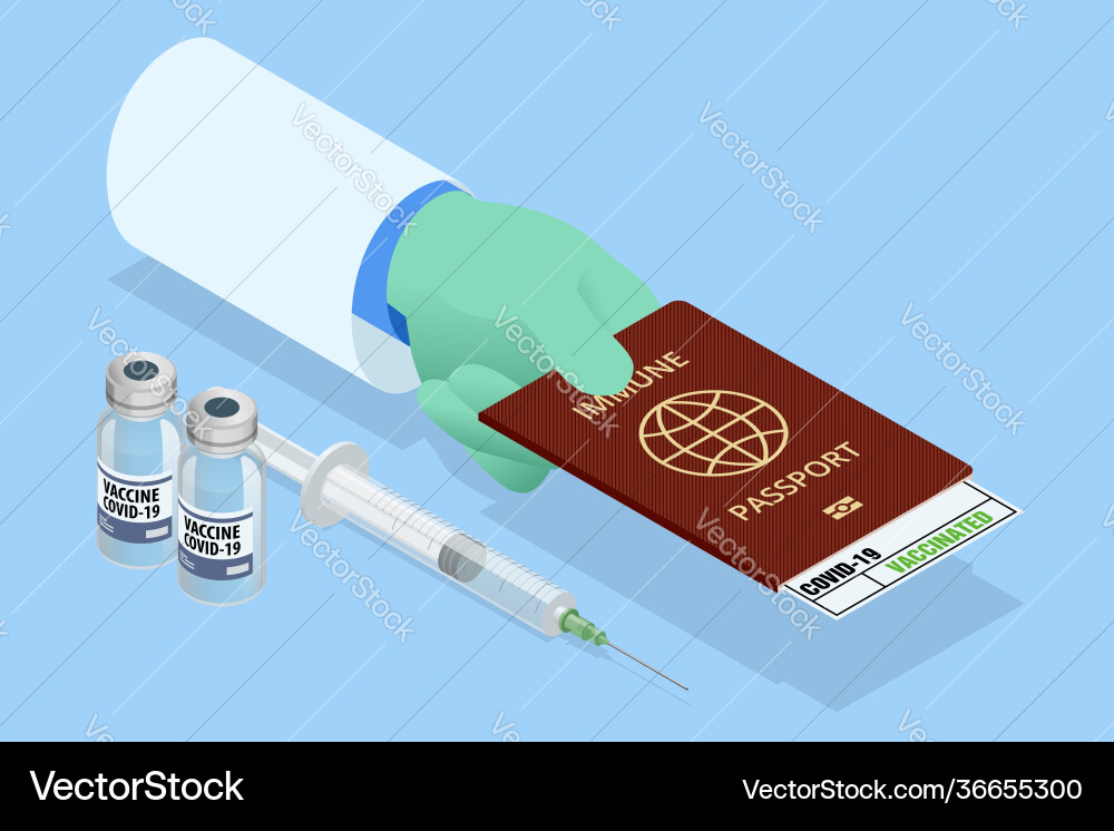 Isometric covid-19 immunity passport immunity Vector Image