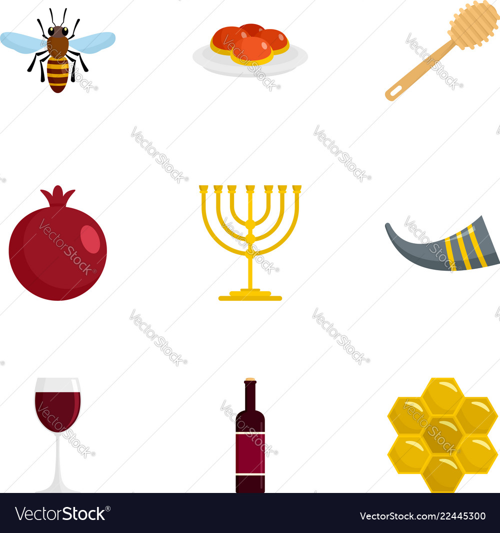 Jewish holiday icon set flat style Royalty Free Vector Image
