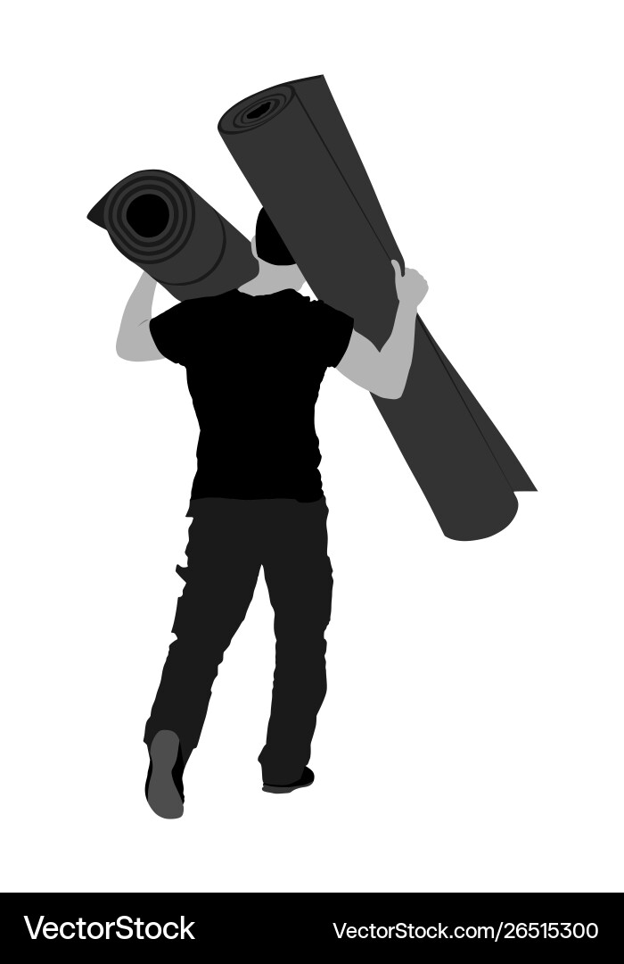 Man carrying rolled carpet moving service worker Vector Image