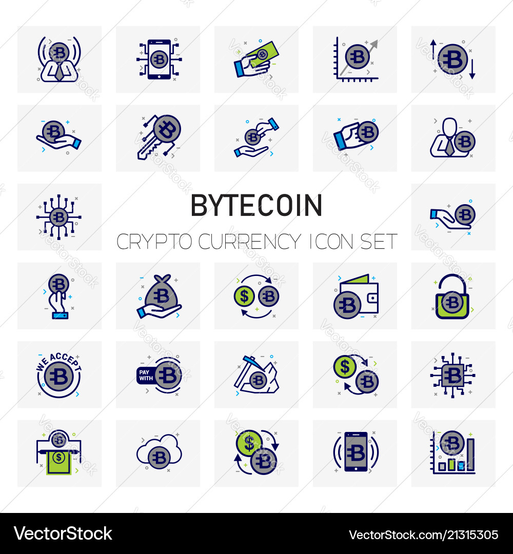 Bytecoin crypto currency icons set Royalty Free Vector Image