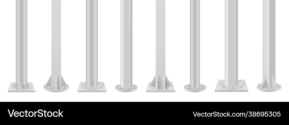 Collection realistic metal poles Royalty Free Vector Image