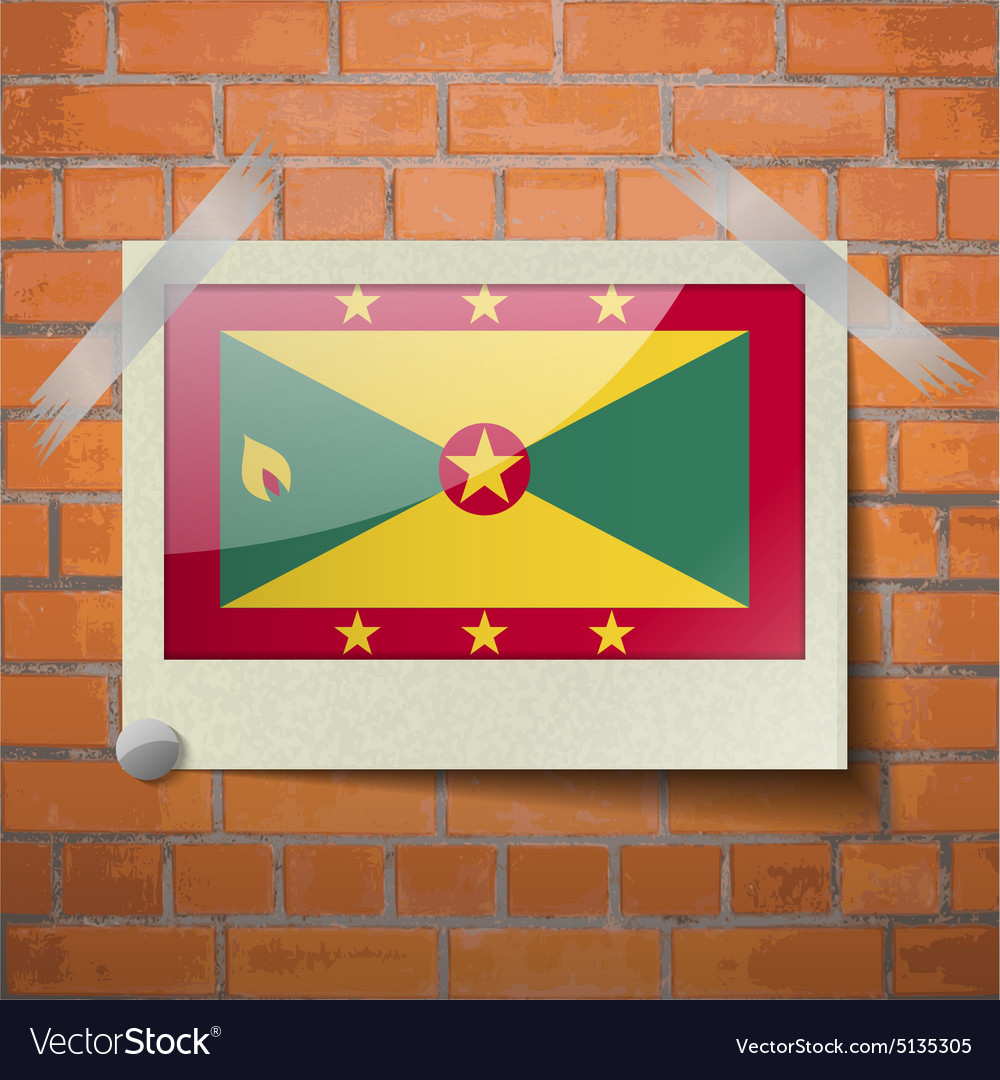 Flags Grenada Scotch Taped To A Red Brick Wall Vector Image