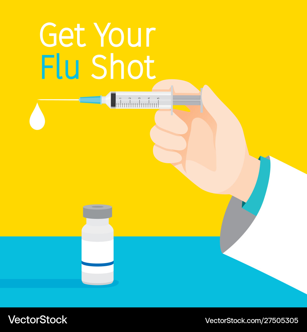 Get your flu shot texts injecting vaccine Vector Image