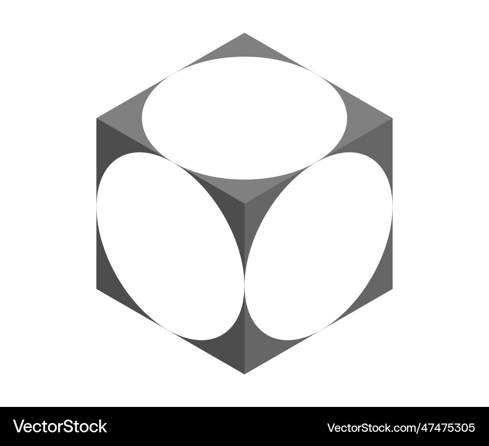 Isometric drawing of a cube with circles inscribed