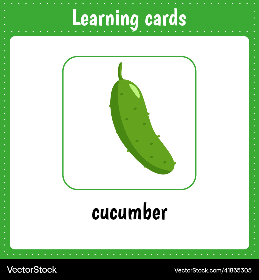 Learning cards for kids education cucumber Vector Image