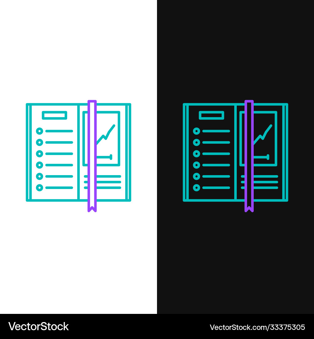 Line notebook icon isolated on white and black Vector Image