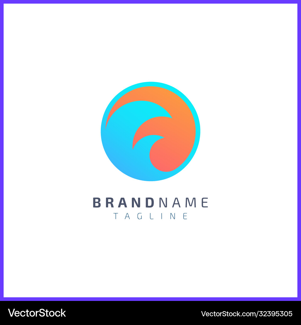 Sea waves with sun in circle gradient color Vector Image