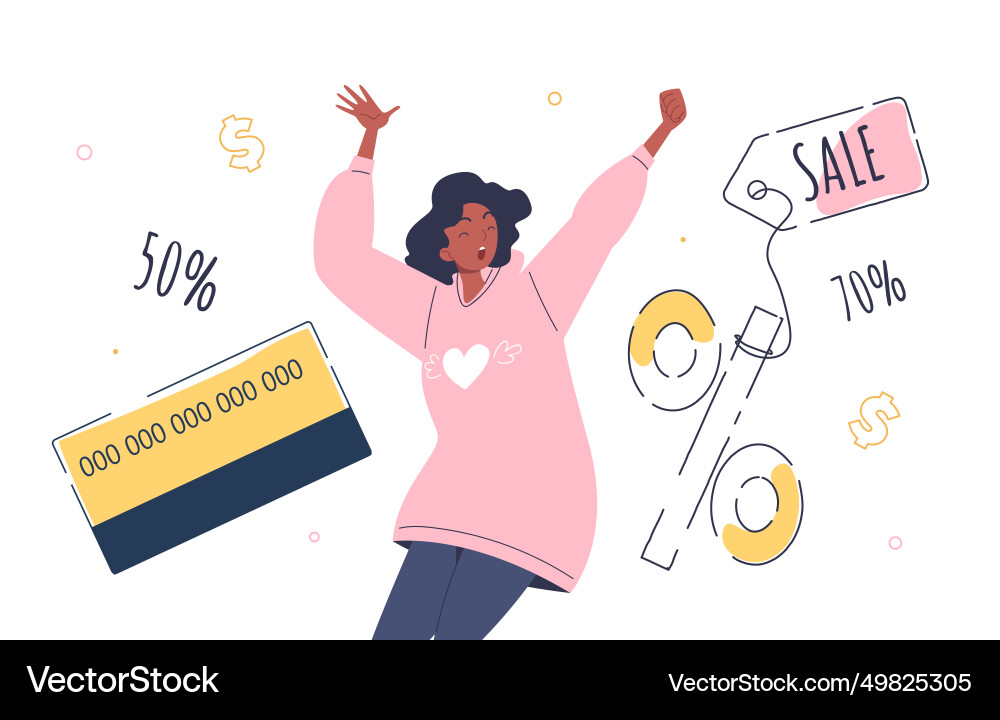 Woman with discounts doodle Royalty Free Vector Image