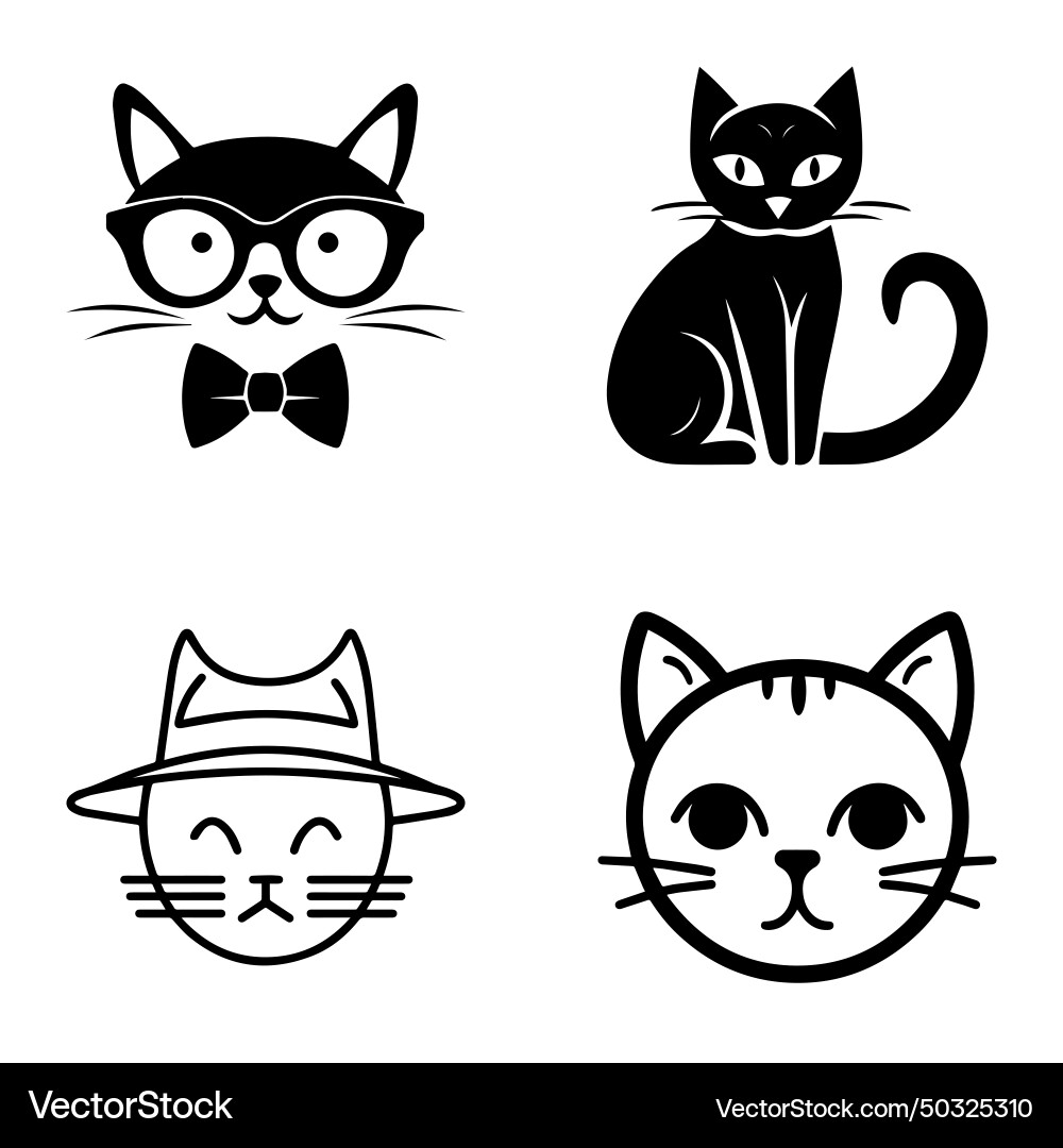 Cats3 flat icon set isolated on white background Vector Image