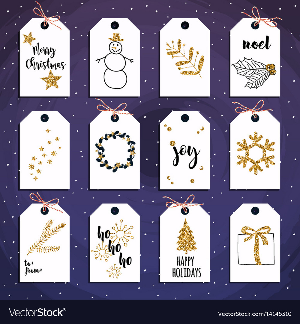 Christmas gift tags set with gold glitter Vector Image