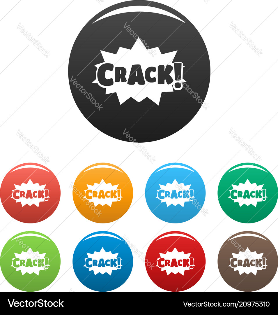 Comic boom crack icons set color Royalty Free Vector Image