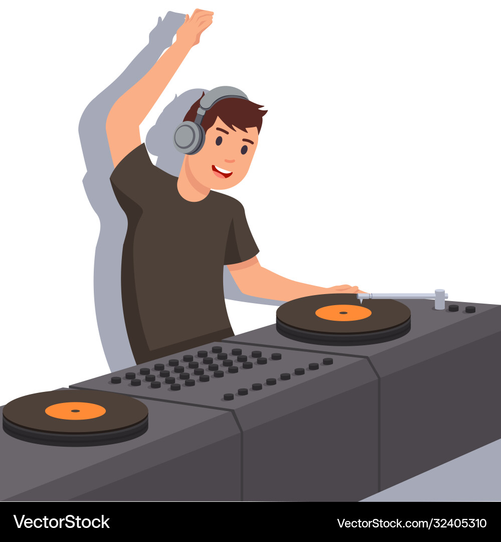 Dj is having fun playing music for people Vector Image