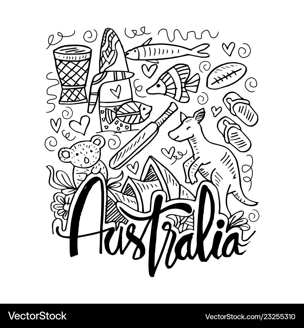 Hand drawn symbols australia Royalty Free Vector Image