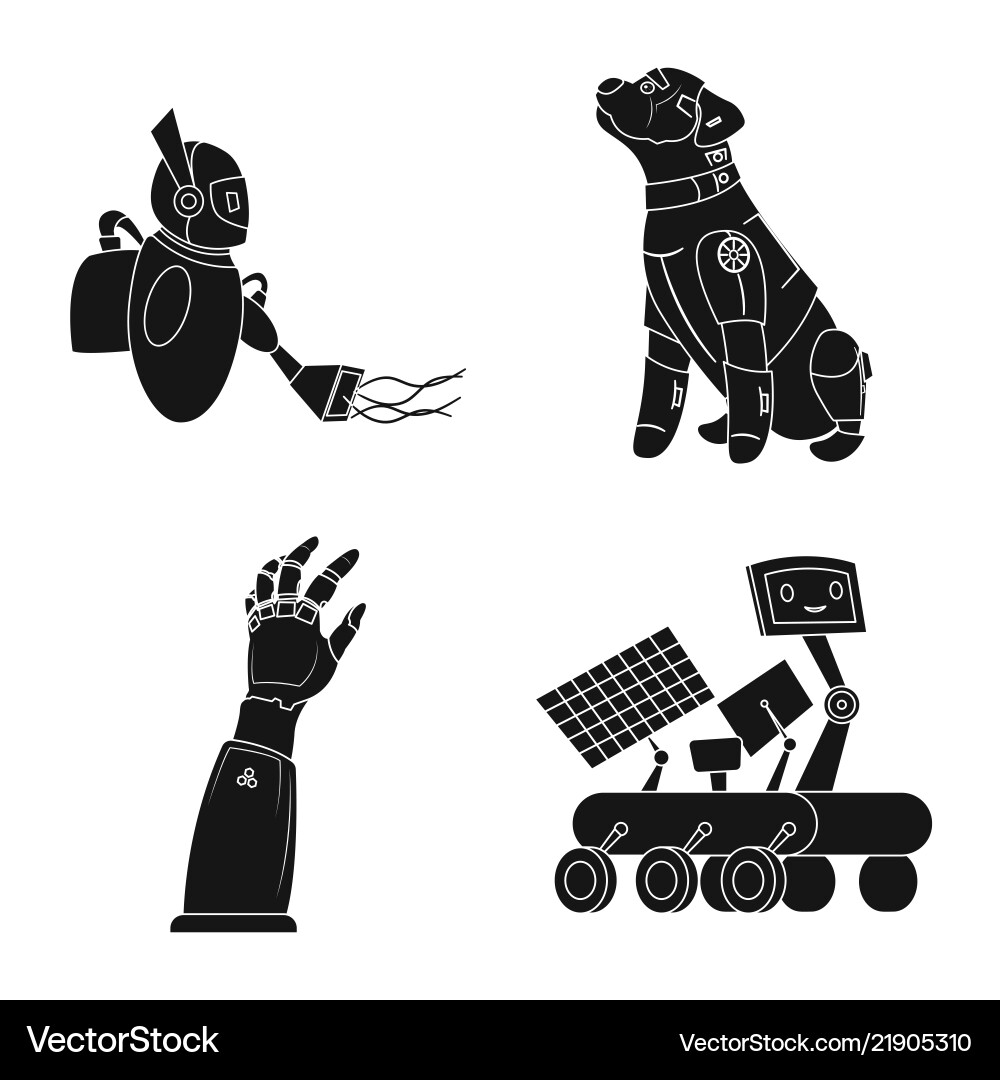 Robot and factory sign set Royalty Free Vector Image