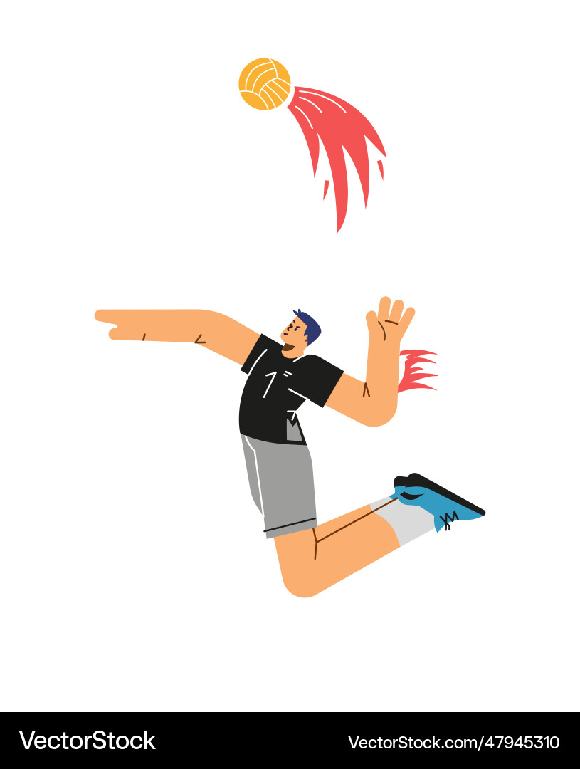 Smiling boy jumping to hit ball flat style Vector Image