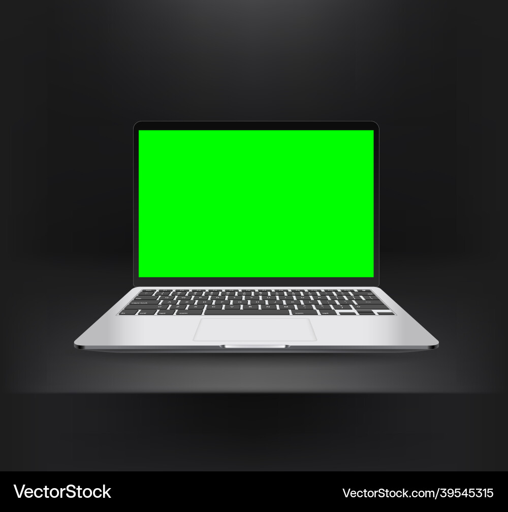 Dark interior with modern laptop with keyboard Vector Image
