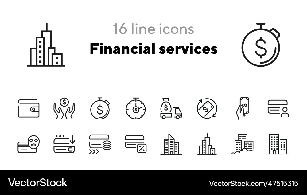 Financial services line icon set Royalty Free Vector Image