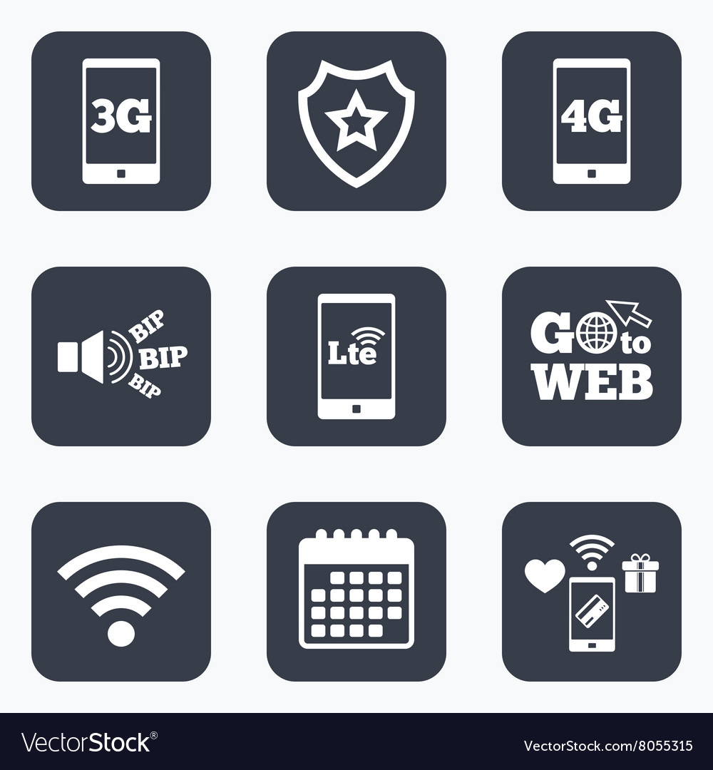 Mobile telecommunications icons 3g 4g and lte Vector Image